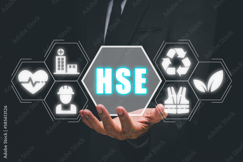 Health safety environment, HSE education industry Concept, Man hand ... Health safety environment, HSE education industry Concept, Man hand ...