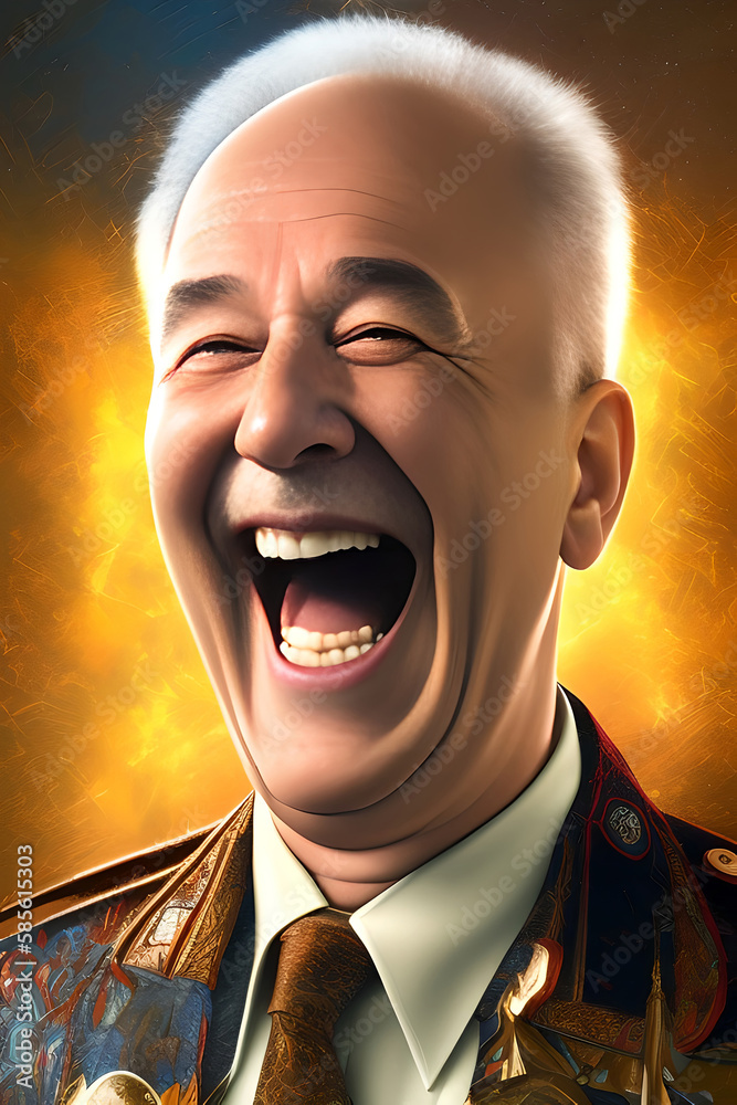 Older White Hair Man Caricature Exaggerated Open Mouth Smile Laughing ...