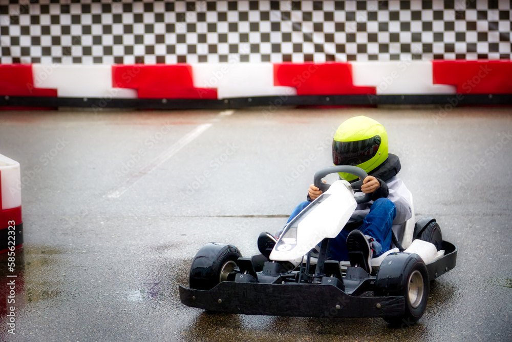 Children's karting competitions, the little racer smoothly passes the ...