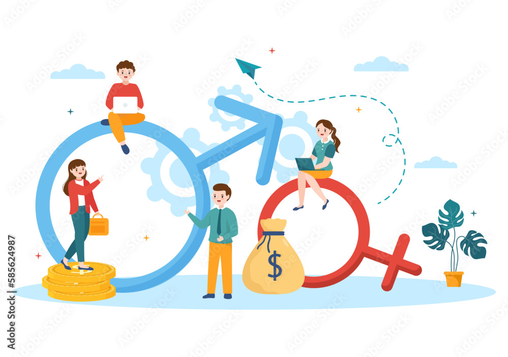 Sexism Illustration with Gender Inequality Between Men and Women in Workplace or Social in Stop ...