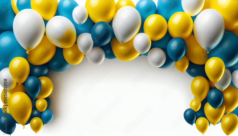 Yellow and Blue balloon garland on plain white background, Generative ...