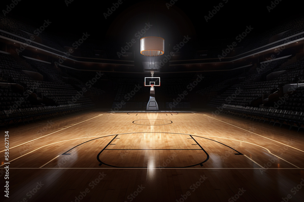 Generative AI of a basketball arena with floodlights and ball. Stock ...