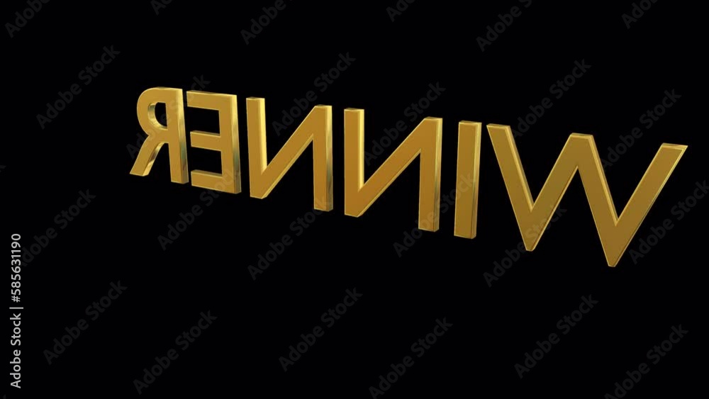 Animated rotating around three dimensional golden text or word Winner ...