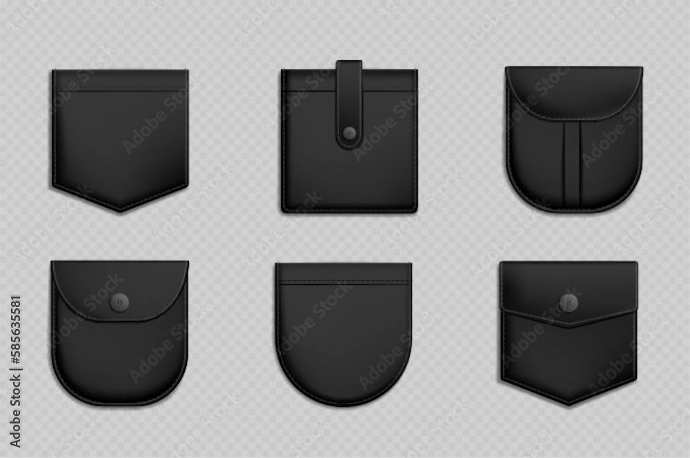 Realistic set of black pocket templates isolated on transparent ...