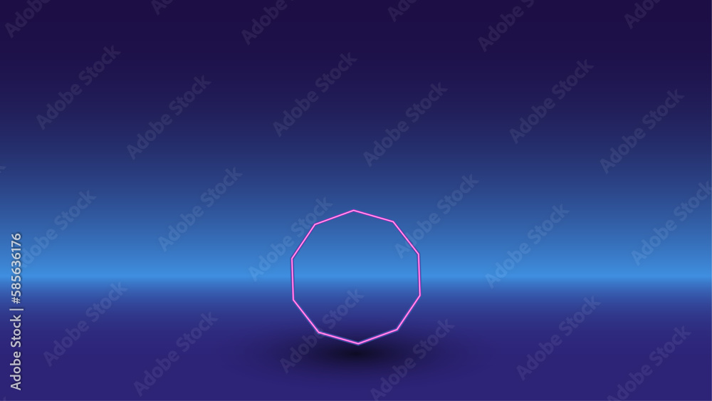 Neon decagon symbol on a gradient blue background. The isolated symbol ...