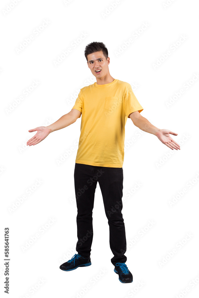 Full body portrait of Asian young man hand pointing at you, isolated on ...