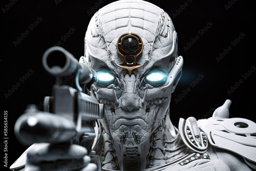 Photo & Art Print Alien robotic warrior sniper aiming at the scope ...