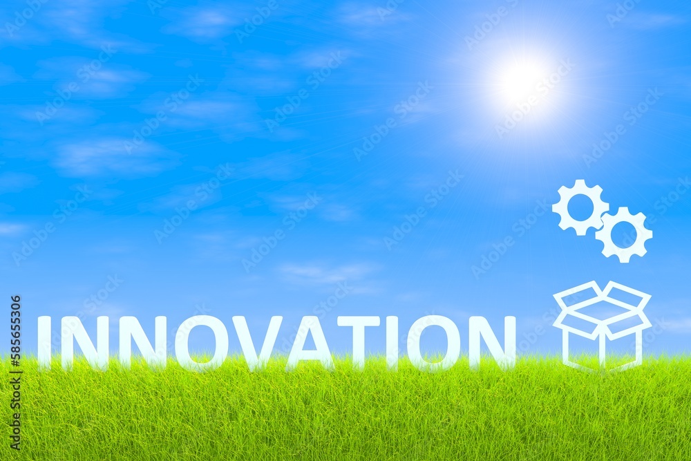 INNOVATION green grass landscape background 3d illustration Stock ...