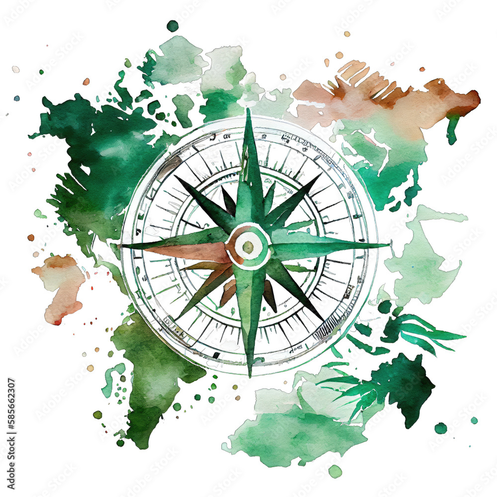 Watercolor clipart of a Maps and compass. Transparent background ...