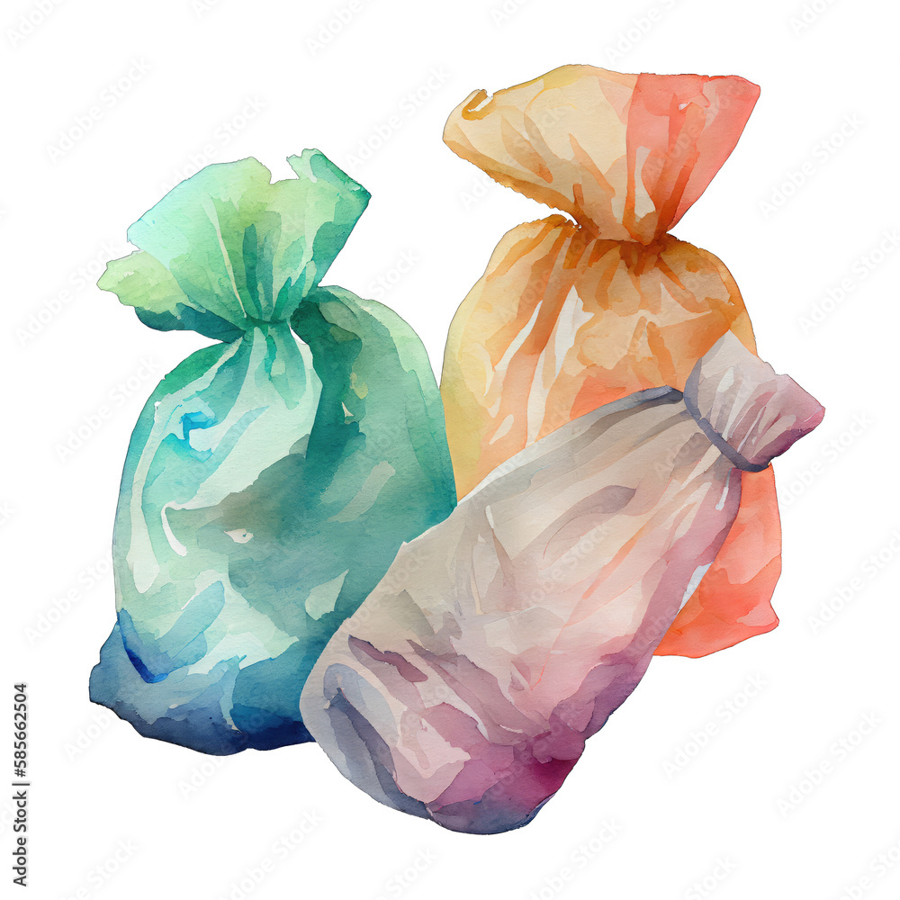 Watercolor clipart of a Trash bags. Transparent background. Generative ...