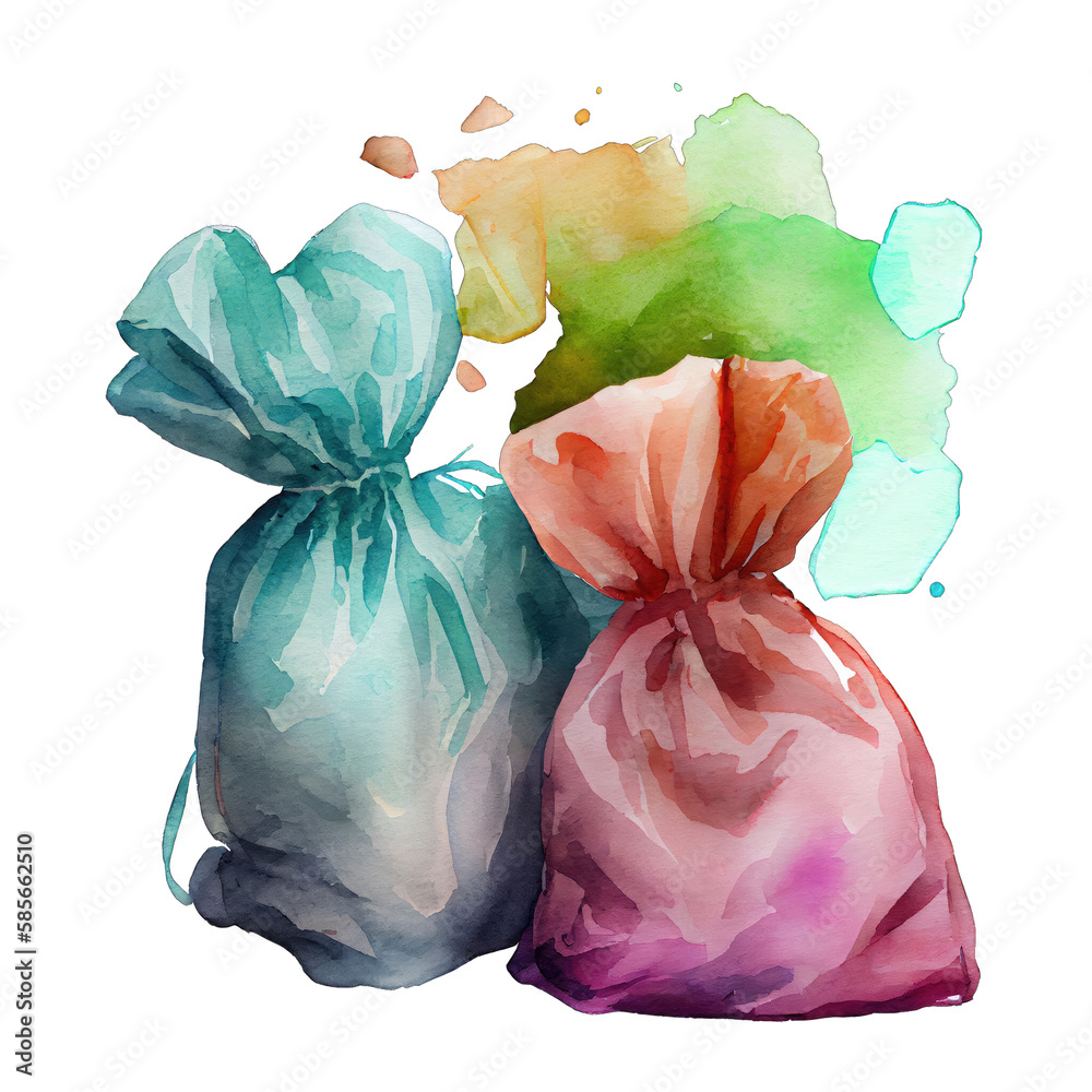 Watercolor clipart of a Trash bags. Transparent background. Generative ...