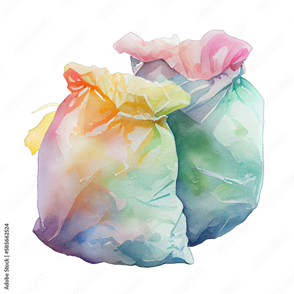 Watercolor clipart of a Trash bags. Transparent background. Generative ...