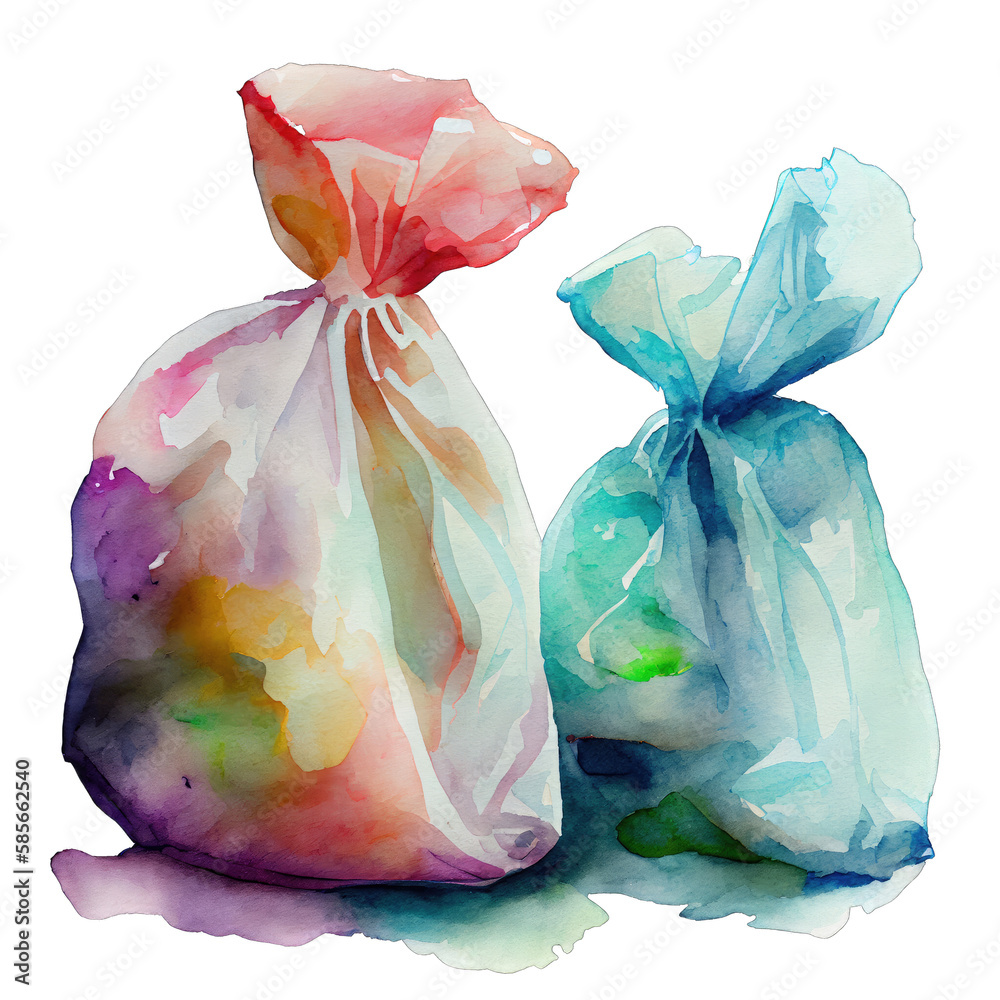 Watercolor clipart of a Trash bags. Transparent background. Generative ...
