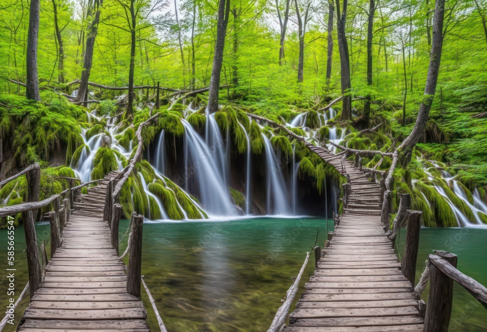wooden bridge over the river Waterfall, A Walk Through the Forest: A ...