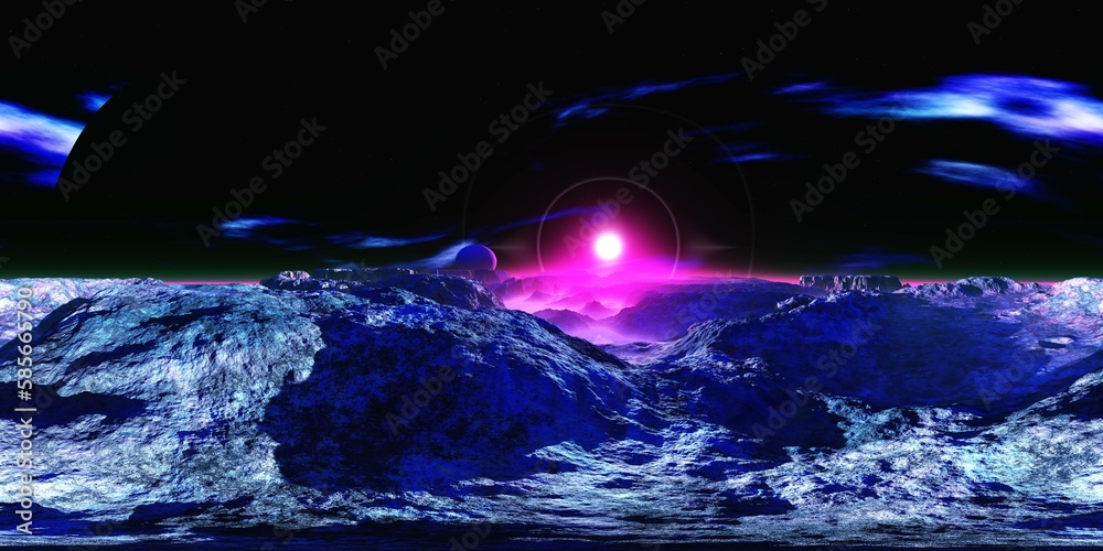 alien landscape at the rising of a star, HDRI, environment map , Round ...