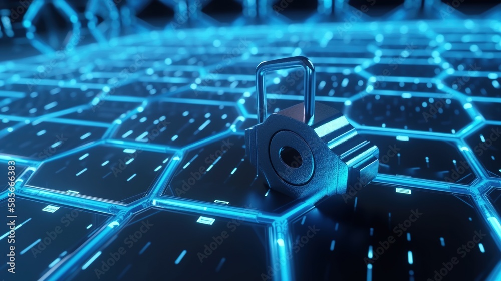 Cyber security concept with closed padlock on hexagons background 3D ...