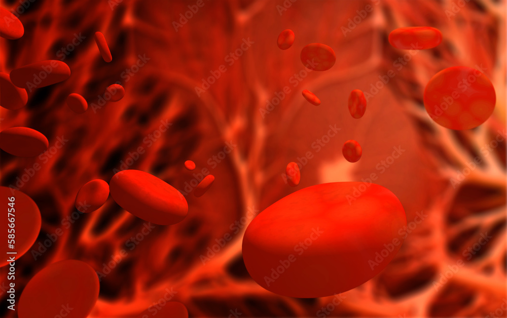 ภาพประกอบสต็อก Many red erythrocytes in an artery. Horizontal ...