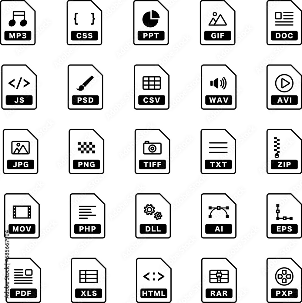 Extension icon set drawn with simple lines Stock Vector | Adobe Stock