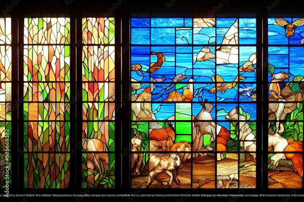Stained glass windows with animals generative, ai. Generative AI Stock ...