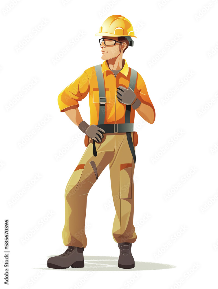 ภาพประกอบสต็อก Cartoon style illustration of a male construction worker ...