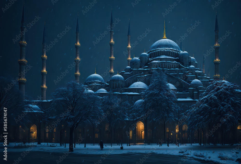 blue mosque, Beautiful Night View Blue mosque, Blue Mosque in Winter ...
