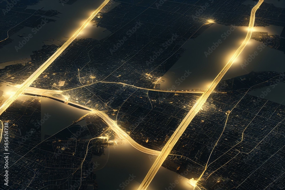 Detroit (Michigan, USA) street lights map. Satellite view on modern ...