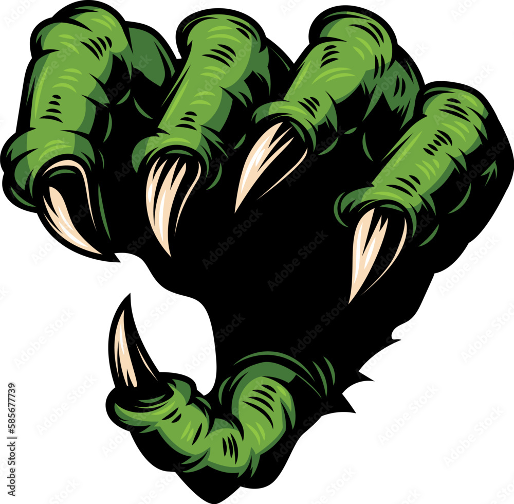 Illustration of the monster hand with claws. Design element for logo ...