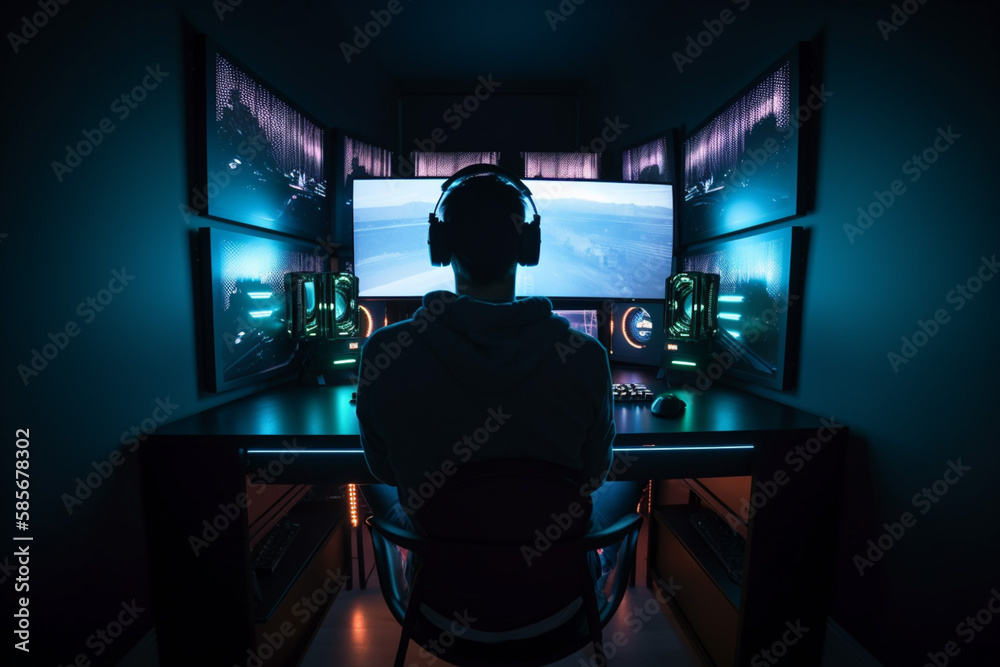 Young gamer playing video games online Futuristic Professional E-Sports ...