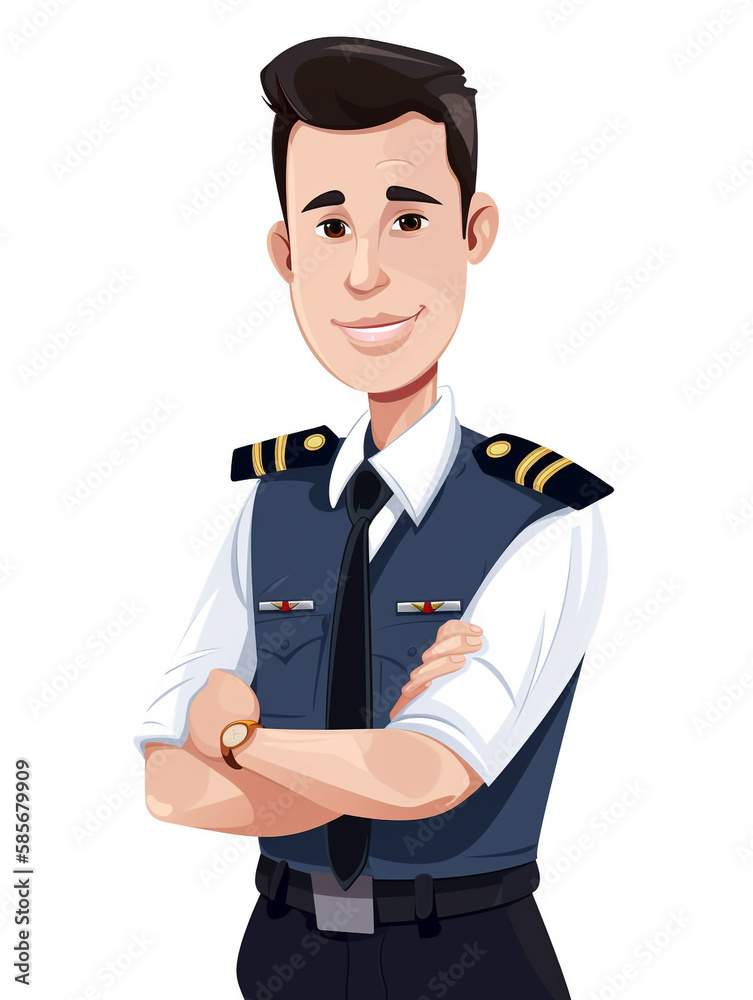 ภาพประกอบสต็อก Cartoon style illustration of a pilot looking handsome ...