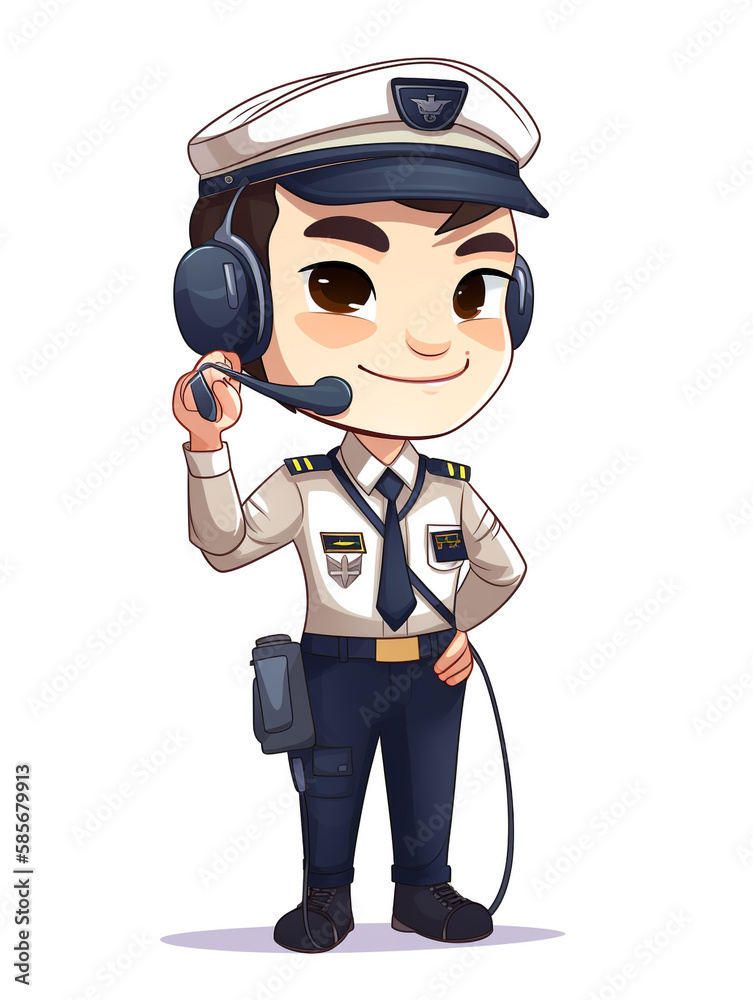 ภาพประกอบสต็อก Cartoon style illustration of a pilot looking handsome ...