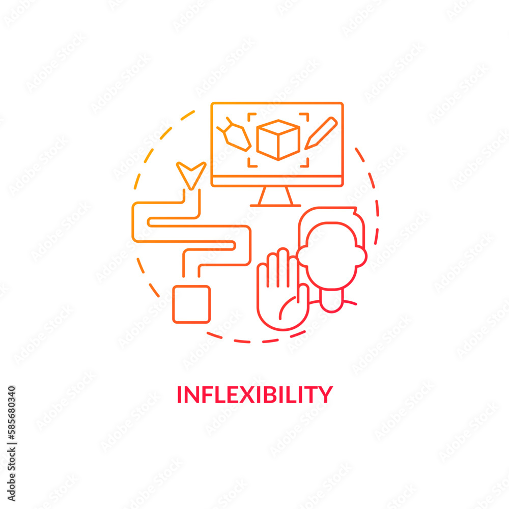 Inflexibility red gradient concept icon. Customers demands problems ...