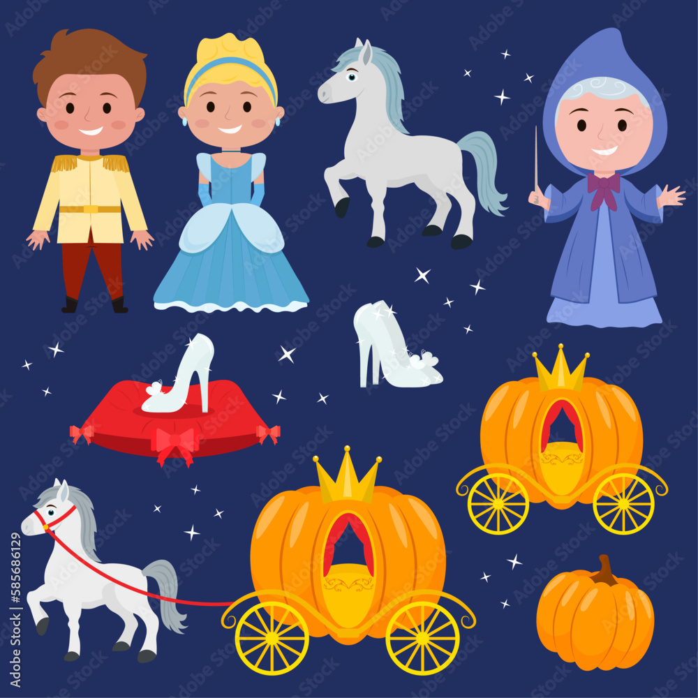 Cute little princess Cinderella set objects. Stock Vector | Adobe Stock