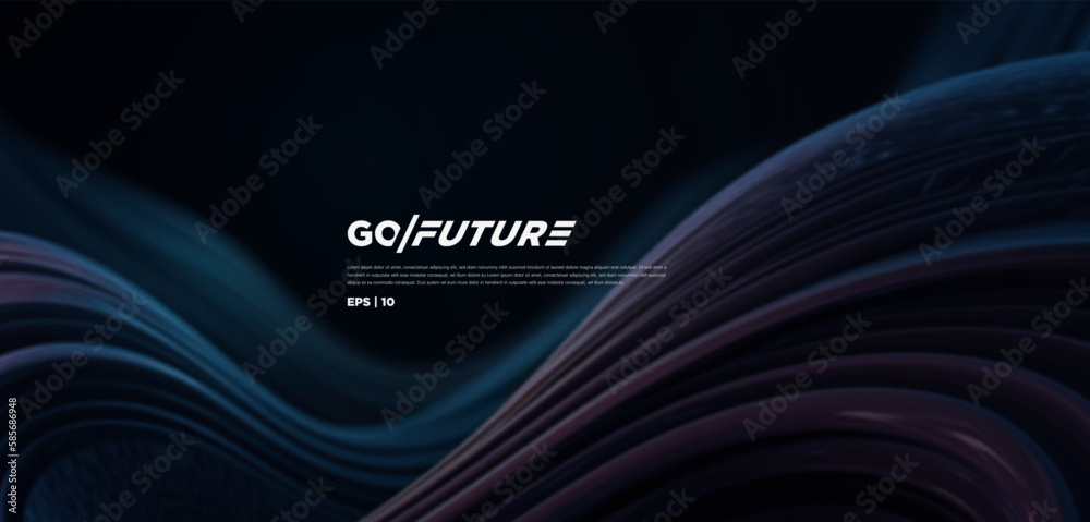 Abstract futuristic dark background with flowing wave design. Dynamic ...