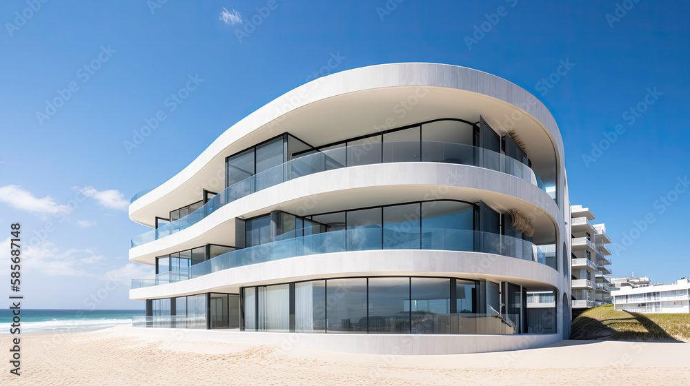 ภาพประกอบสต็อก bâtiment en front de mer sur la plage, architecture aux ...