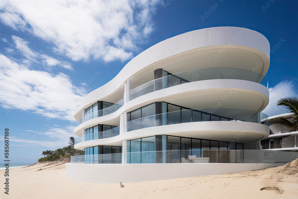 ภาพประกอบสต็อก bâtiment en front de mer sur la plage, architecture aux ...