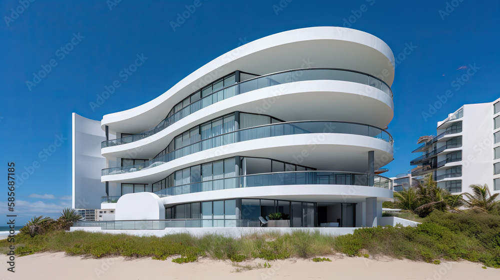 ภาพประกอบสต็อก bâtiment en bord de mer sur la plage, architecture aux ...