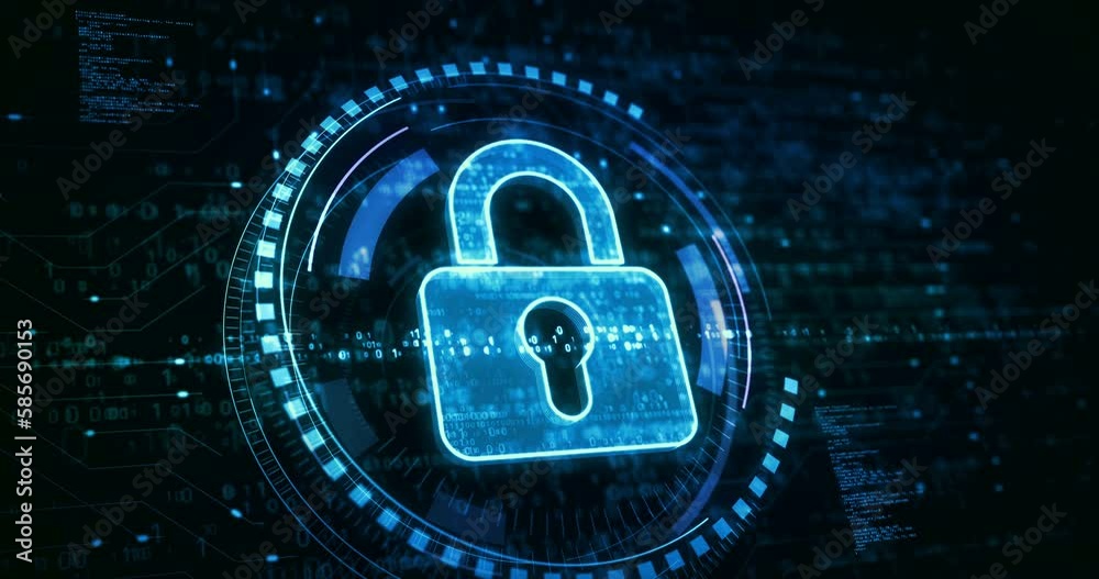 Cyber security and digital computer protection with padlock symbol ...
