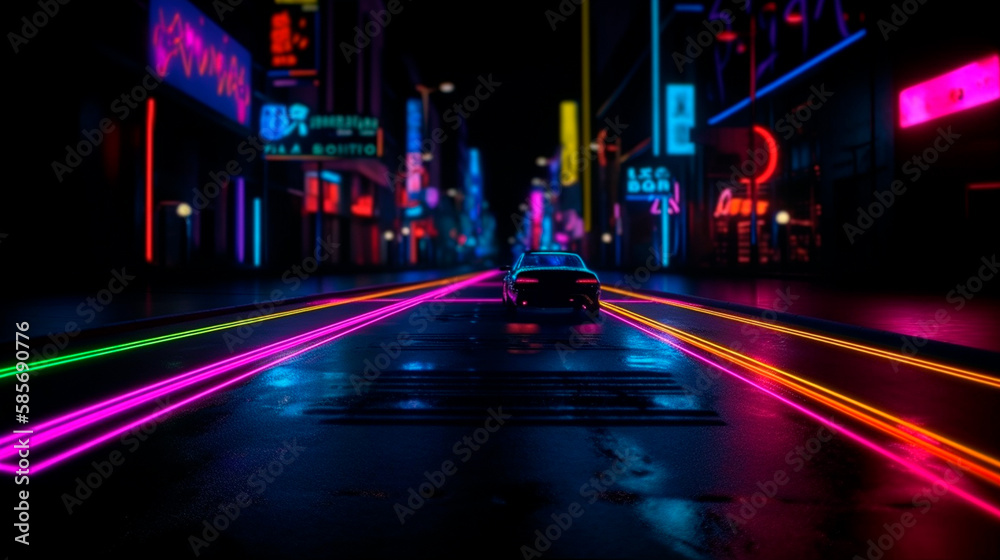 Neon color roadmap, street, dark background with goals. Generative AI ...