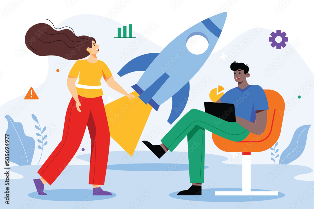 Business startup color concept with people scene in the flat cartoon ...