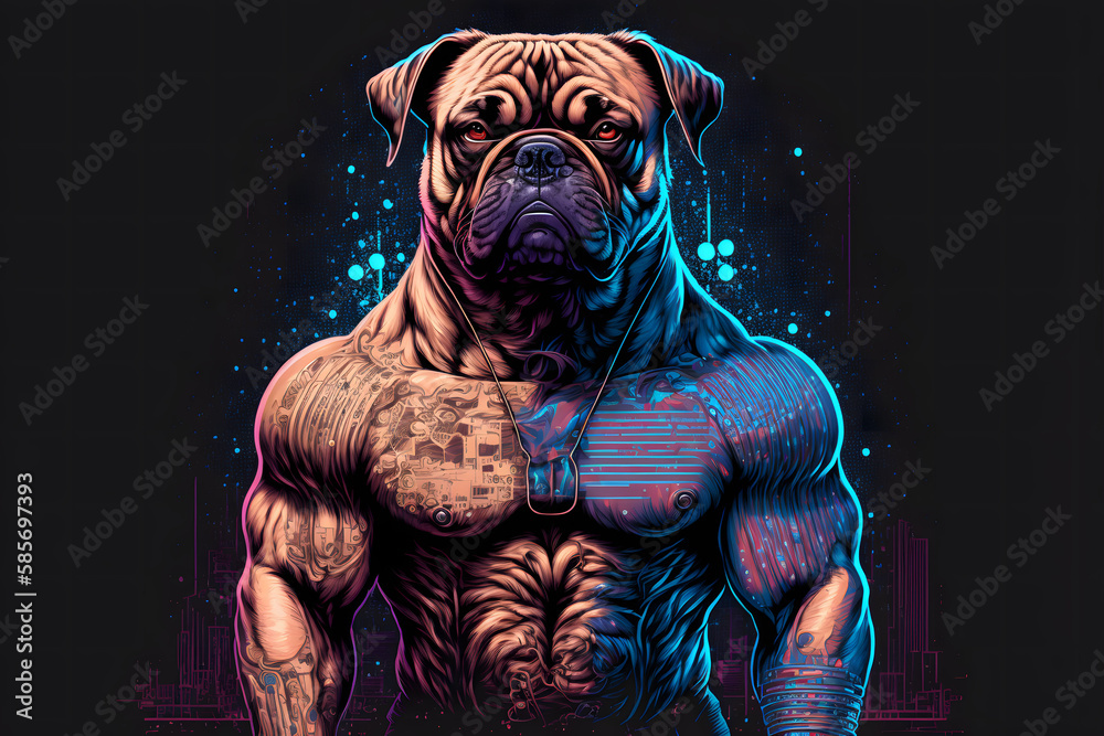 Dog as a bodybuilder created with generative AI technology Stock ...
