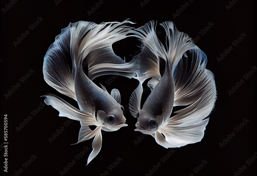 ภาพประกอบสต็อก Two beautiful fish with magnificent long tails swim in a ...