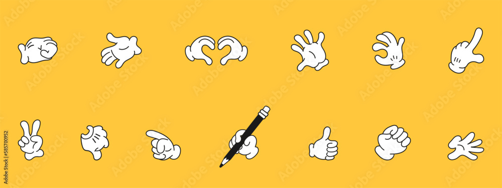 Elements of hands of characters in white gloves. Comic finger gestures ...