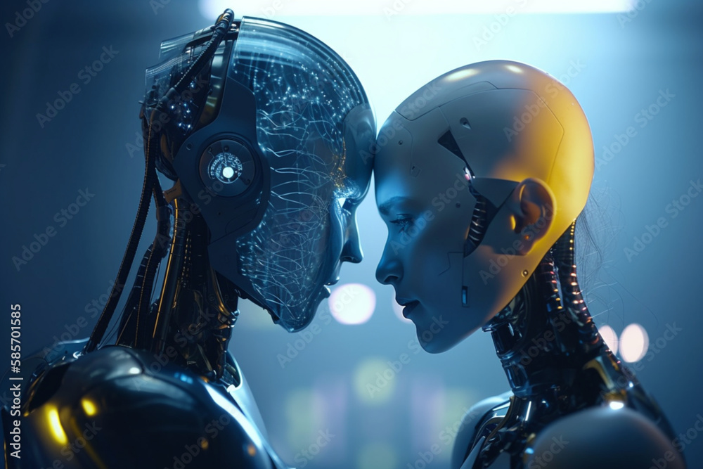 Sensual couple of humanoids. Romance of two robots. ai generated ...