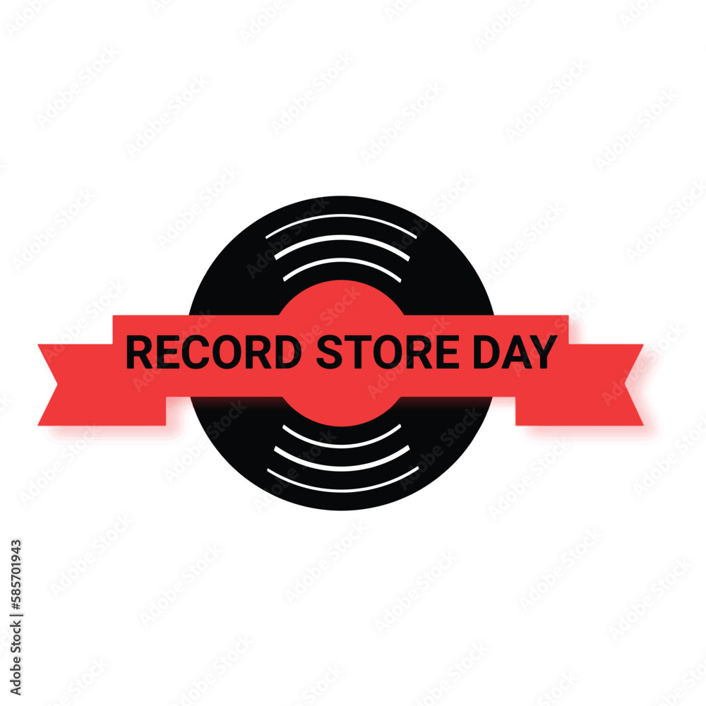 Red ribbon with text Record Store Day on white background. Vector ...