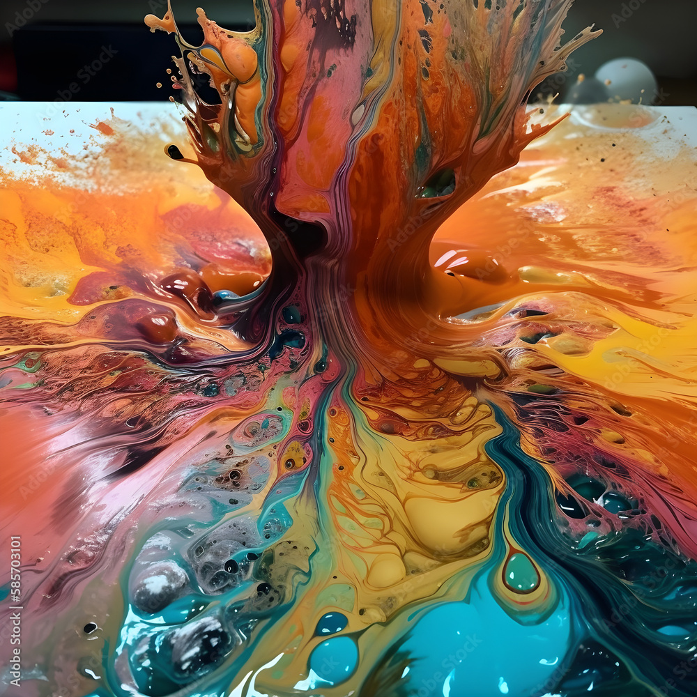 Generative ai illustrations, fluid art, mixing colors, that explode and ...
