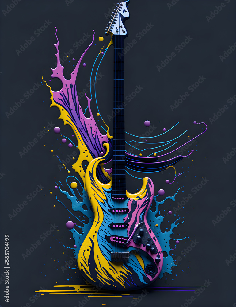 Electric guitar Splash art style of colorful paint, contour ...