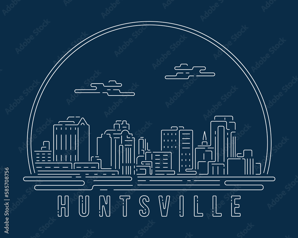Huntsville - Cityscape with white abstract line corner curve modern ...