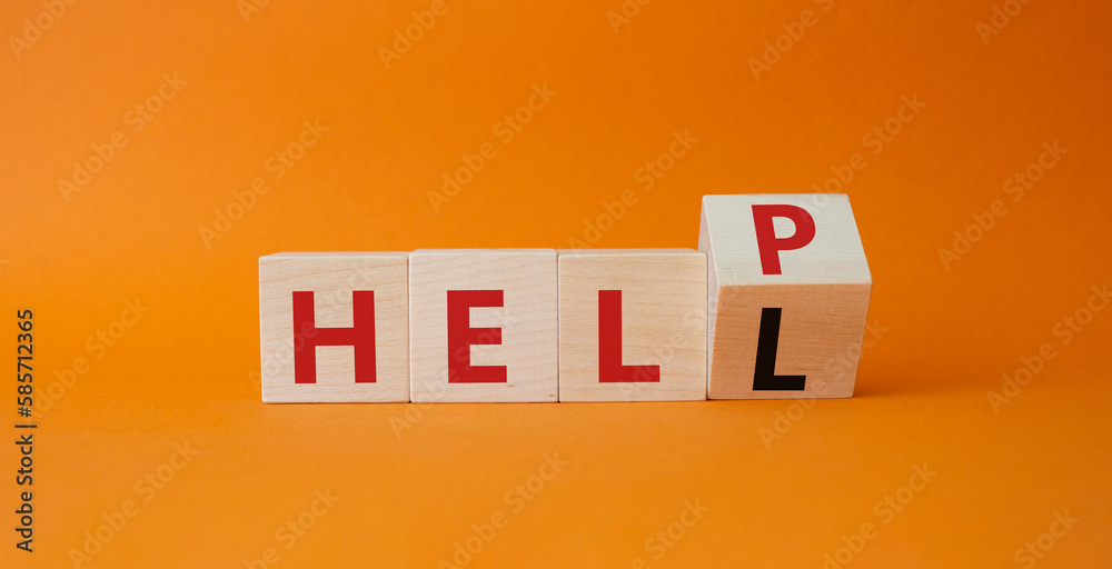Help vs Hell symbol. Turned wooden cube with words Hell and Help ...