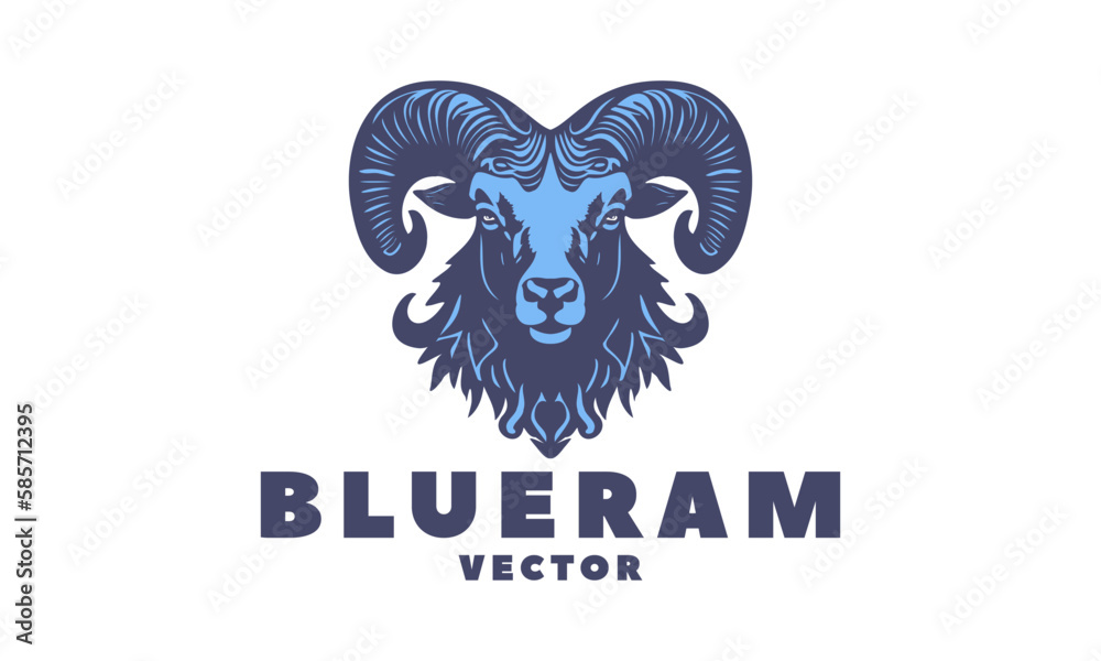 Vector logo, head of a blue ram on a white isolated background. Sticker ...