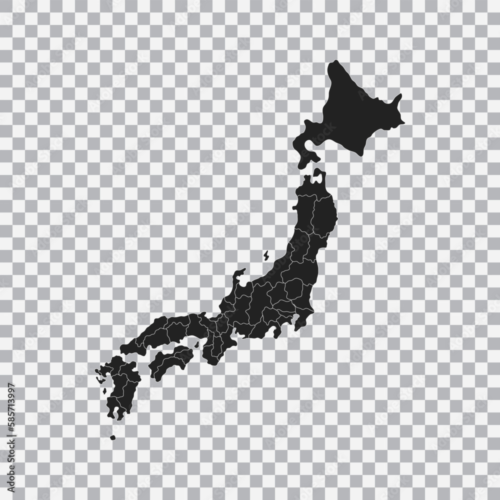 Political map of the Japan isolated on transparent background. Vector ...